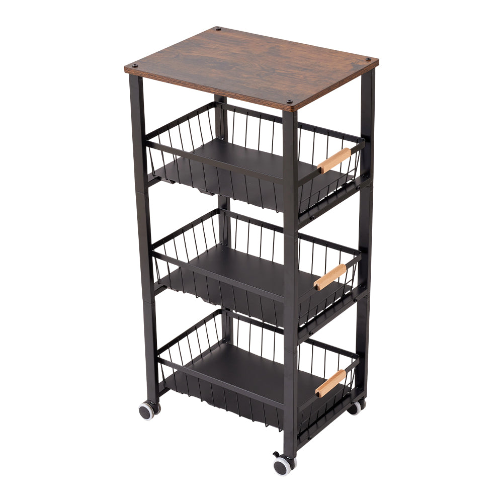4-Tier Narrow Kitchen Storage Trolley with Pull-Out Baskets, KT0149 (V ...