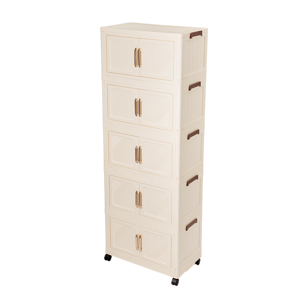 Foldable 5-Tier Rolling Plastic Storage Cabinet with Magnetic Doors, H ...