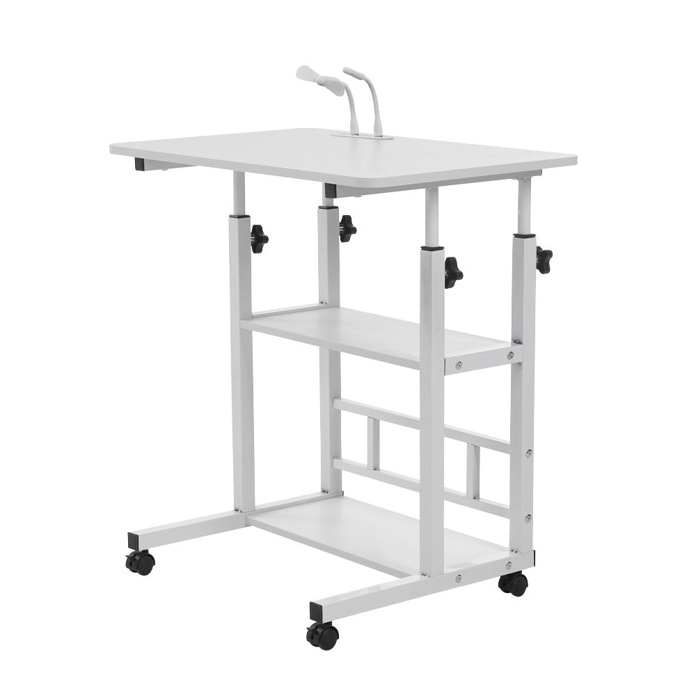 Height Adjustable Mobile Table Overbed Desk with Shelves Wheels, SC209 ...