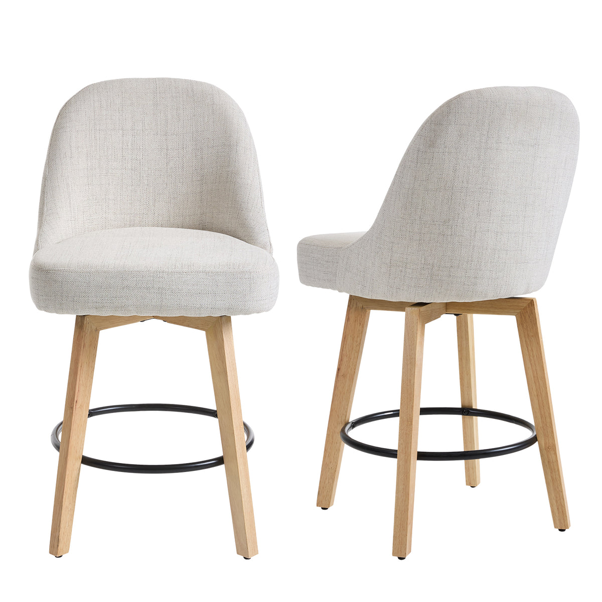 Set of 2 Swivel Bar Stools with Wooden Legs and Round Footrest, FD2400 ...