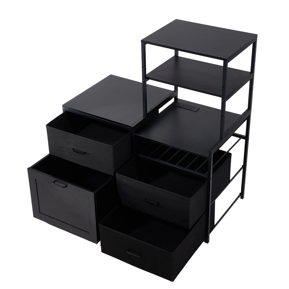 Black Mini Fridge Stand with Wine Rack and Power Socket, FK240008FK240 ...