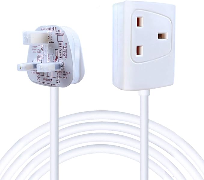 1 Gang Single Socket Mains Power Extension Lead 13A UK 3Pin Plug - 2 M ...