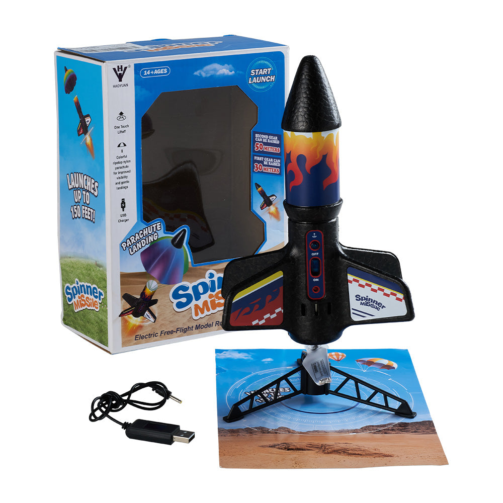 Electric Spinner Rocket Launcher Toy with Parachute for Kids, SI0196 ...