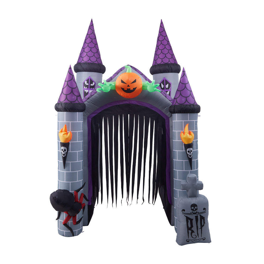 11ft Inflatable Halloween Haunted House Castle Decoration with Build-I ...