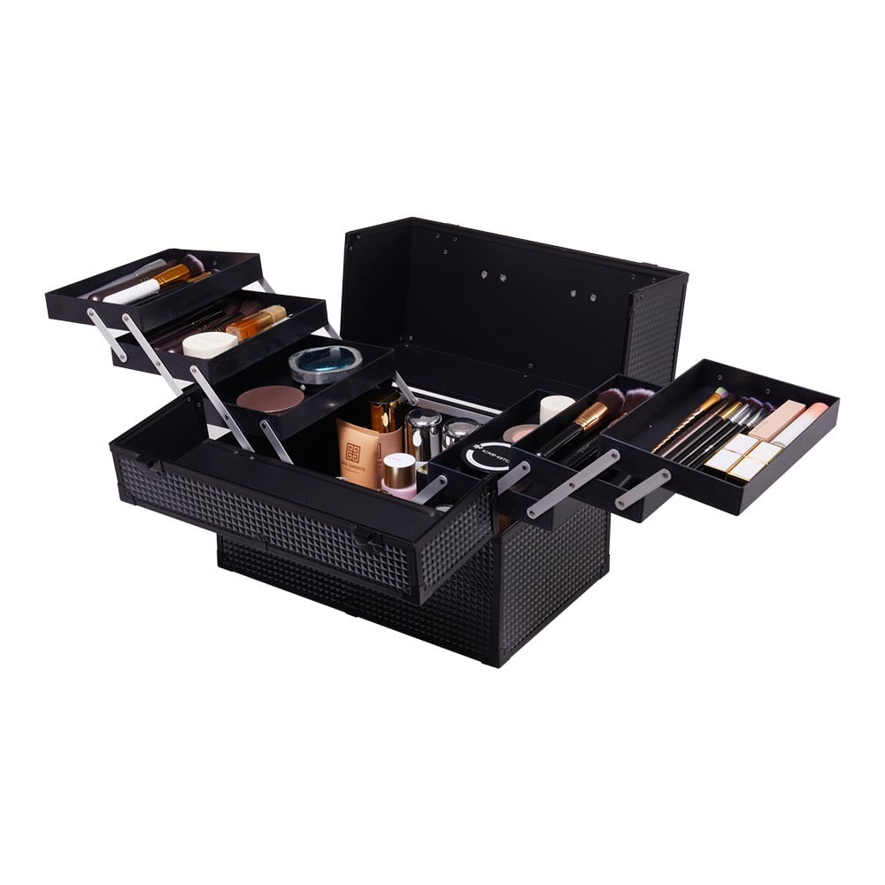 Black Makeup Box Professional Cosmetic Organizer Aluminum Storage Box ...