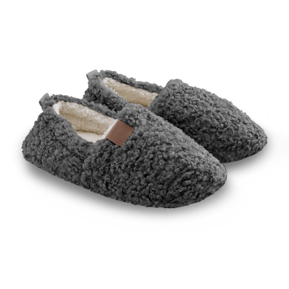 Grey Curly Fur Slippers Closed Back House Slippers, WO0522(Ver.2 ...