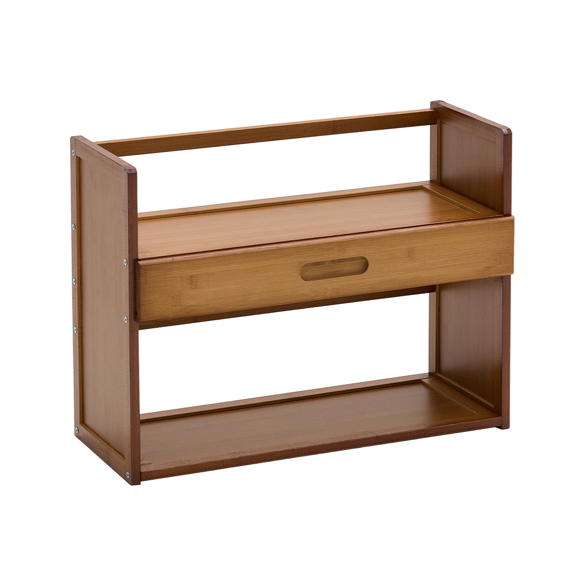 2-Tier Bamboo Desktop Bookshelf Storage Rack with Drawer, FL250032 (Ve ...