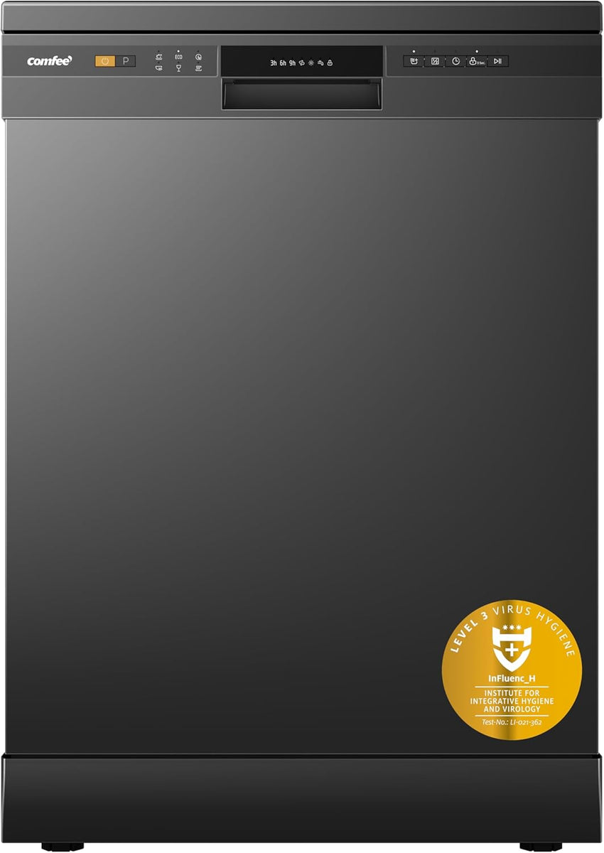 Black Freestanding Dishwasher with 12 Place Settings & 6 Washing Progr ...