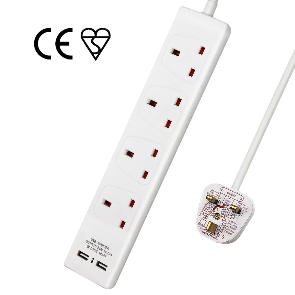Livingandhome Outlet Extender with 5M Cable, 2 USB Ports and 4 Outlets ...