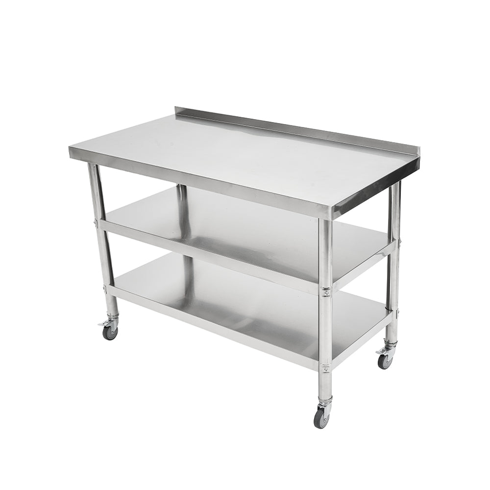 3-Tier Stainless Steel Prep Table with Smooth Castors and Adjustable F ...