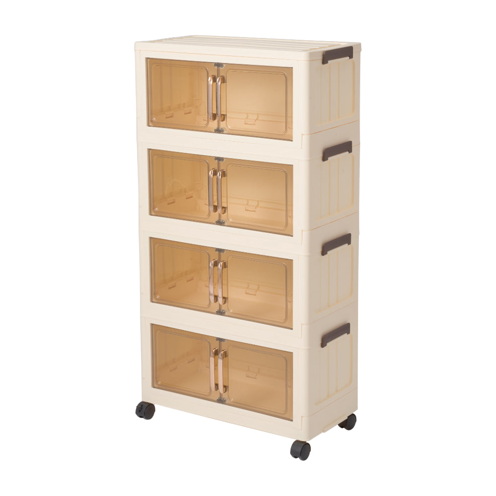 Foldable 4-Tier Rolling Plastic Storage Cabinet with Magnetic Doors, H ...