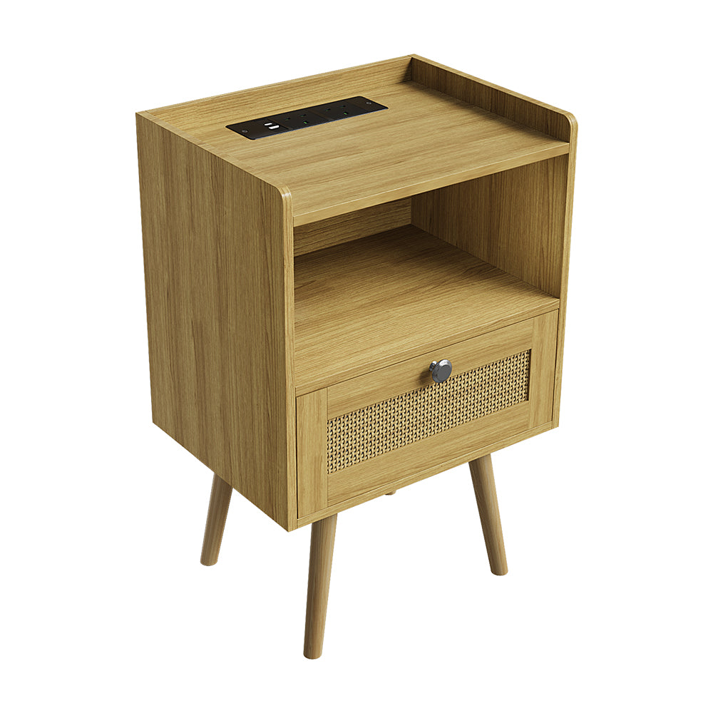 Set of 2 Bedside Tables with Power Strip & Drawer, FB490082 (Ver.2 ...