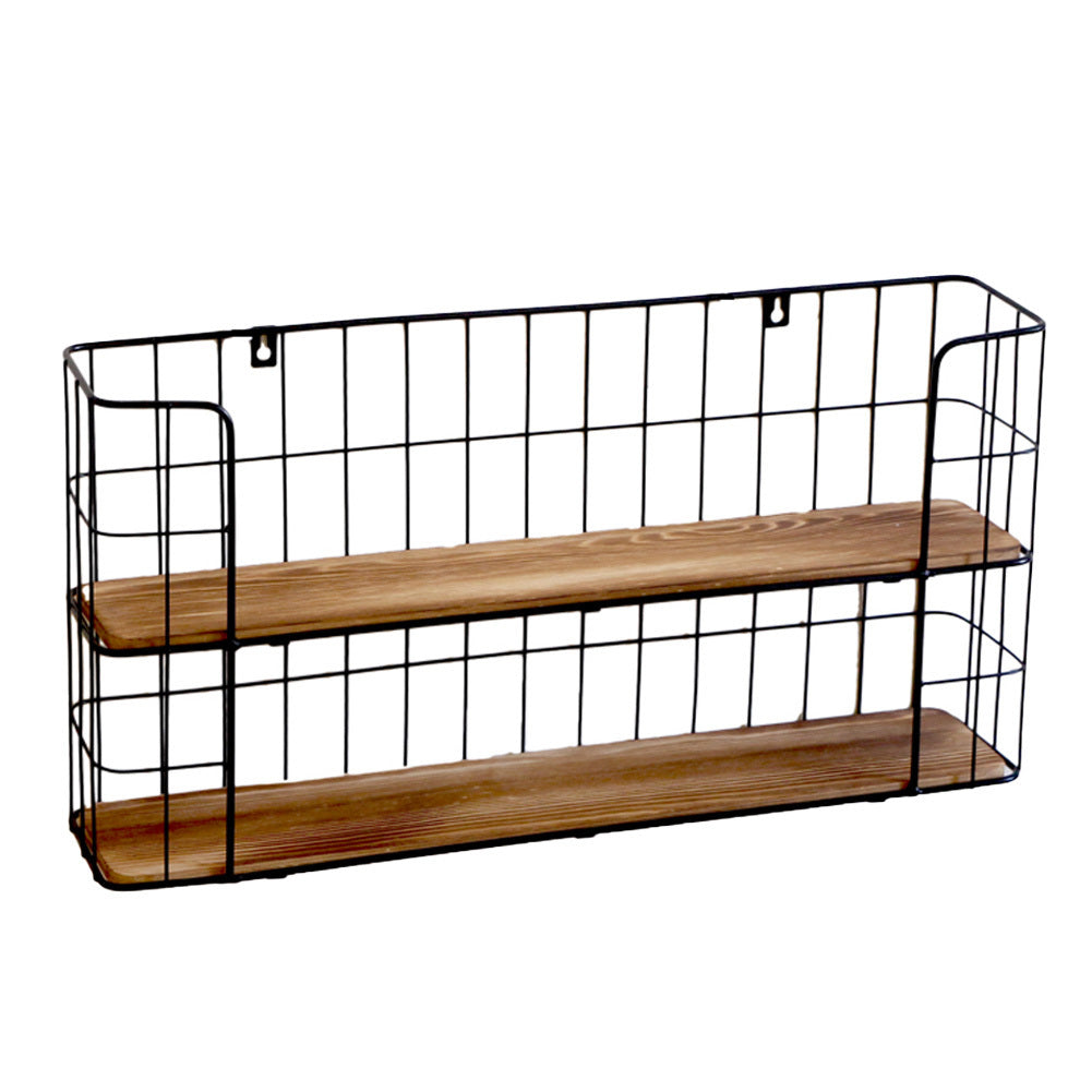 Industrial 2-Tier Wooden Floating Storage Wire Shelves for Wall, SP231 ...